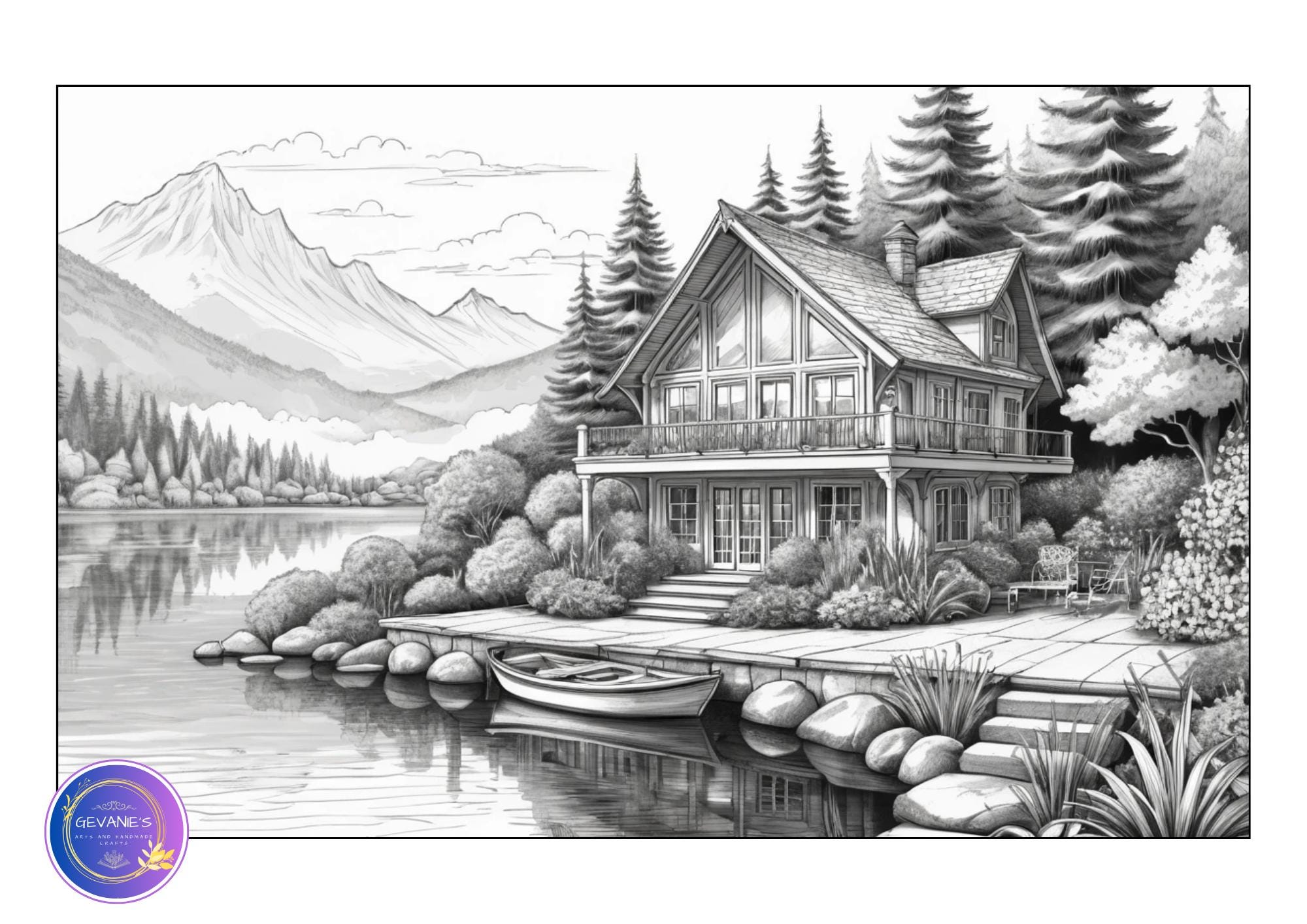 Lake House Coloring Pages: 35 Cabin Landscape Sheets (digital Download ...