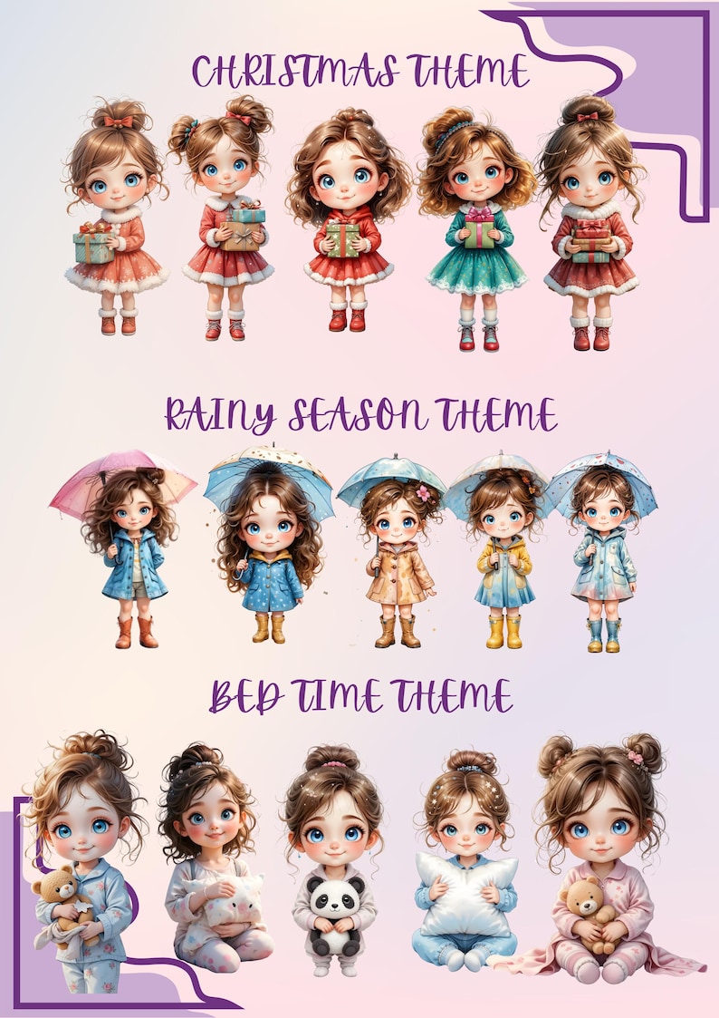 Cute Girls Clipart Bundle | 300 PNG Files | Commercial Use | Kids ...