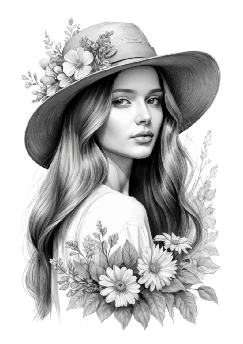 Flower Ladies Coloring Book | 50 Pages of Elegant Women & Floral ...