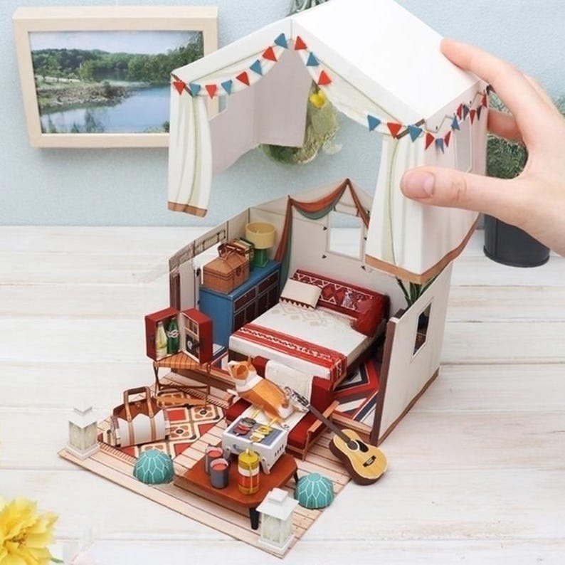 DIY Paper Diorama House - Cozy Camping Tent With Pet Shiba Inu Dog - Etsy