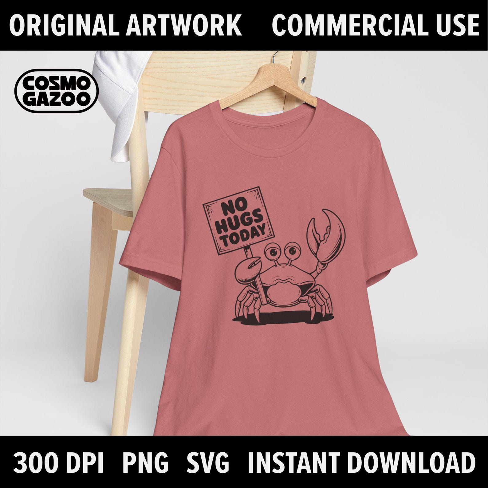 No Hugs Today T-shirt Design – Funny Retro Crab Graphic for Instant ...