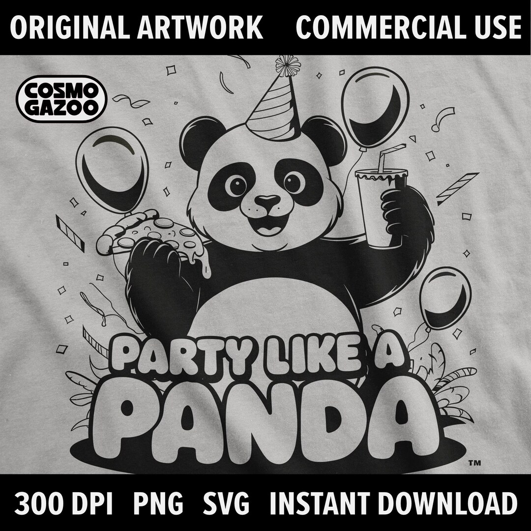 Party Like a Panda T-shirt Design – Fun Retro Panda Graphic for Instant ...