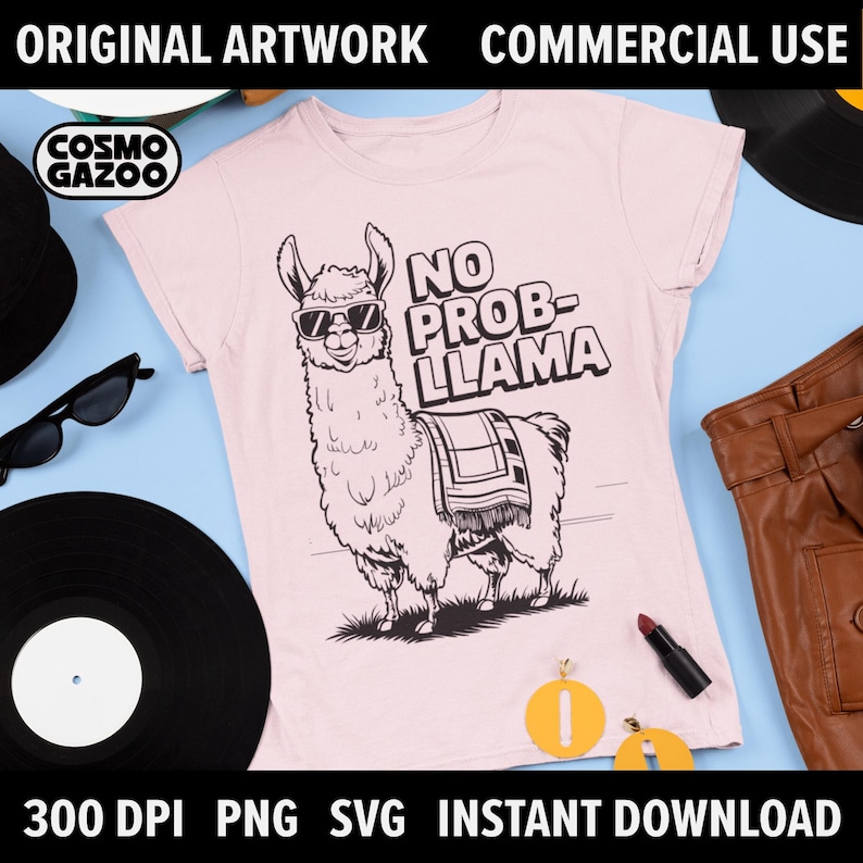 No Prob-llama T-shirt Design – Funny Retro Llama Graphic for Instant ...