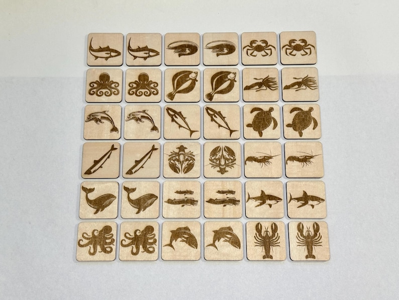 Sea Life Memory Game Laser Cut Files – 36 Piece Puzzle (svg, Ai, Pdf ...