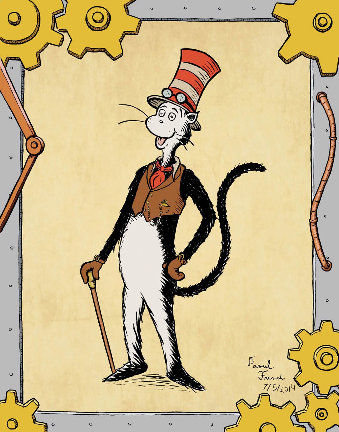 Steampunk Cat in the Hat Art Print - Etsy