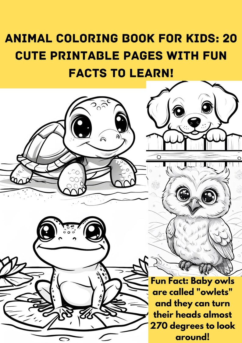 Animal Coloring Book for Kids With Fun Facts: 20 Printable Coloring ...