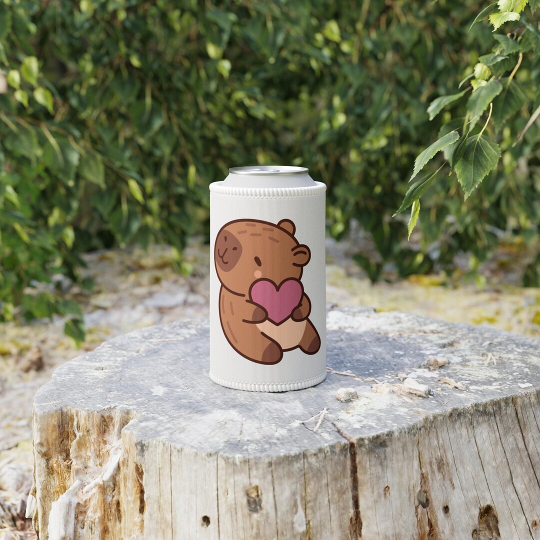 Stubby Cooler, Capybara Love Design, Animal Print Beer Holder, Cute ...