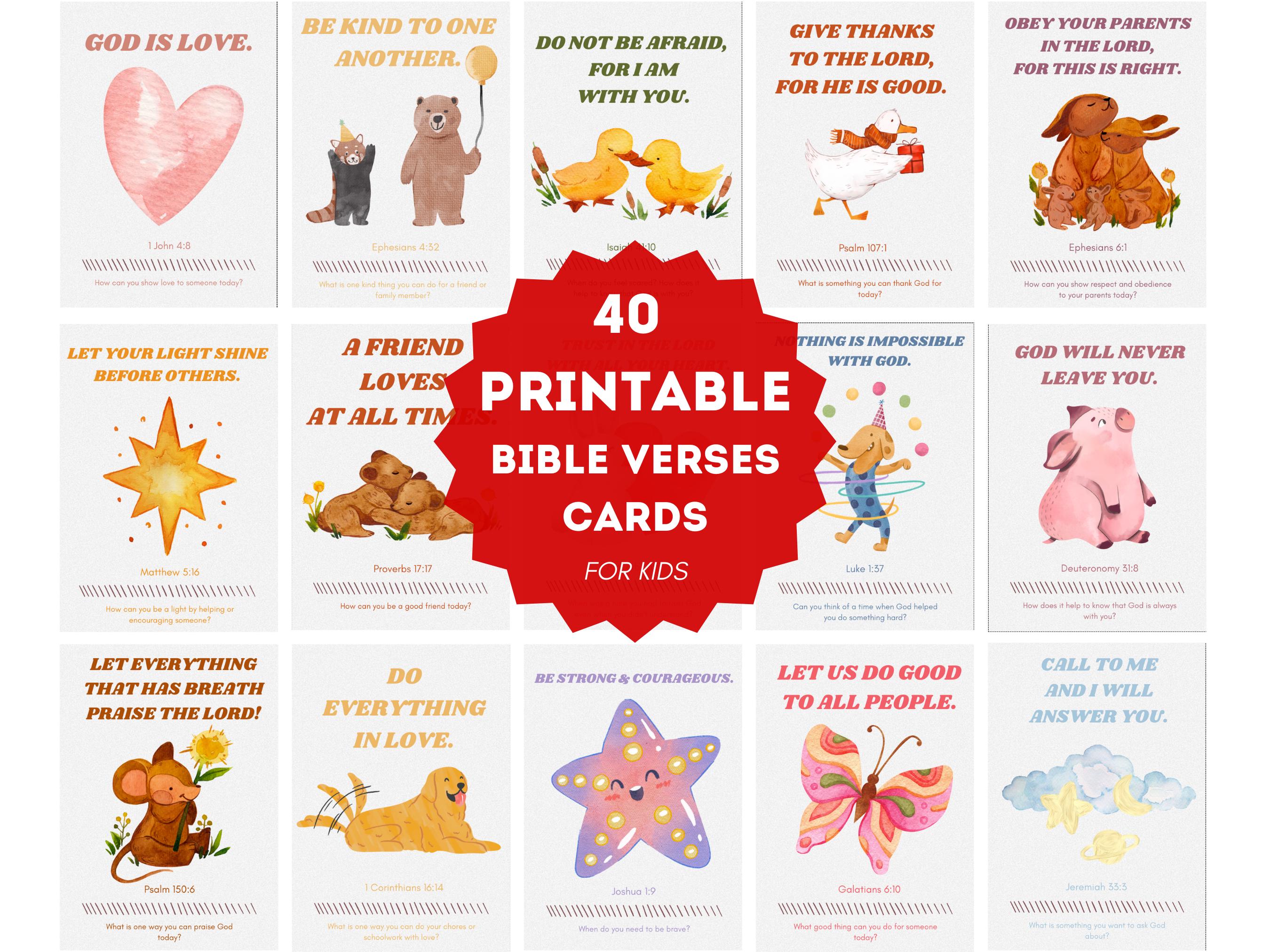 Printable Bible Verse Cards for Children - 40 Boho Bible Quotes for ...