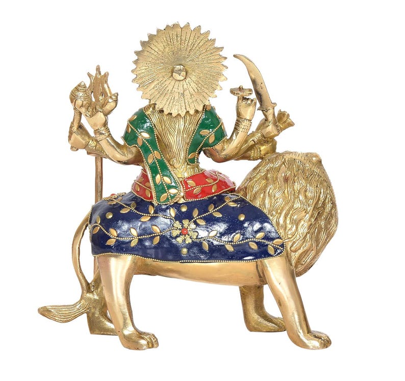 AONA Brass Maa Durga Idol Sitting on Lion Maa Sherwali Murti Devi ...