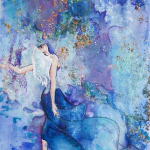 Small Original Painting Female Figure in Blue and White 12 X 9 Inches ...