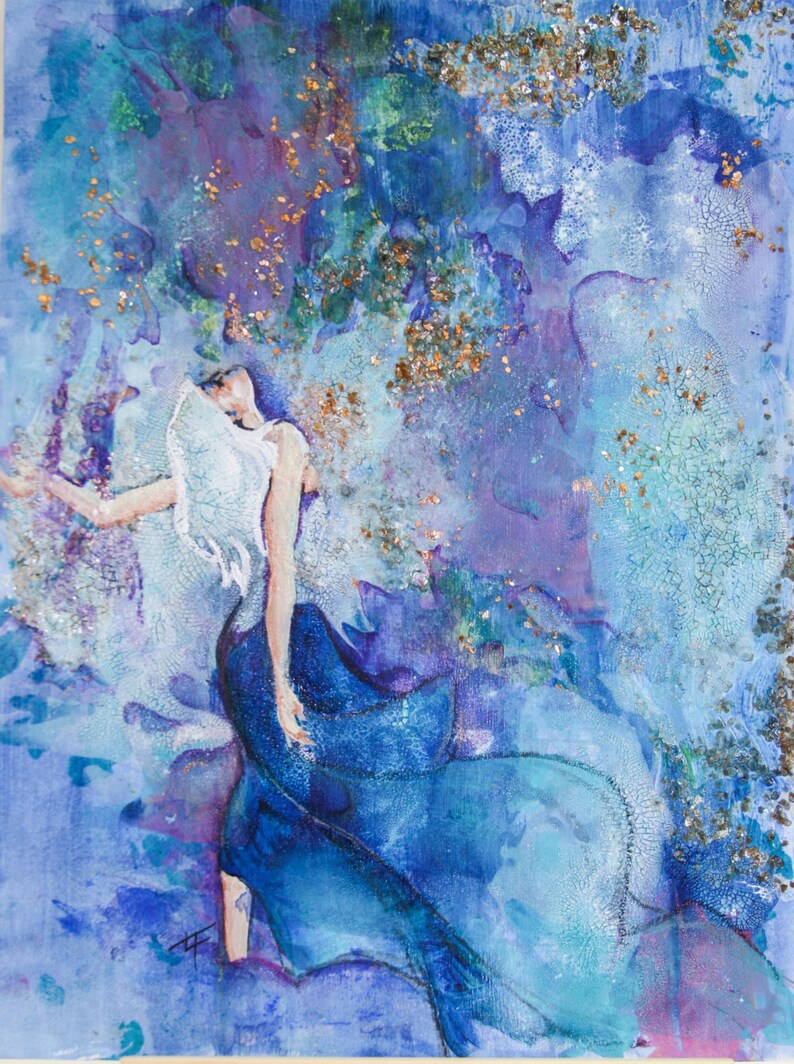 Small Original Painting Female Figure in Blue and White 12 X 9 Inches ...