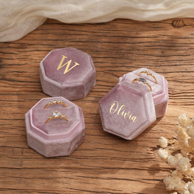 Custom Velvet Wedding Ceremony Ring Box, Wedding Gift, Engagement Ring ...