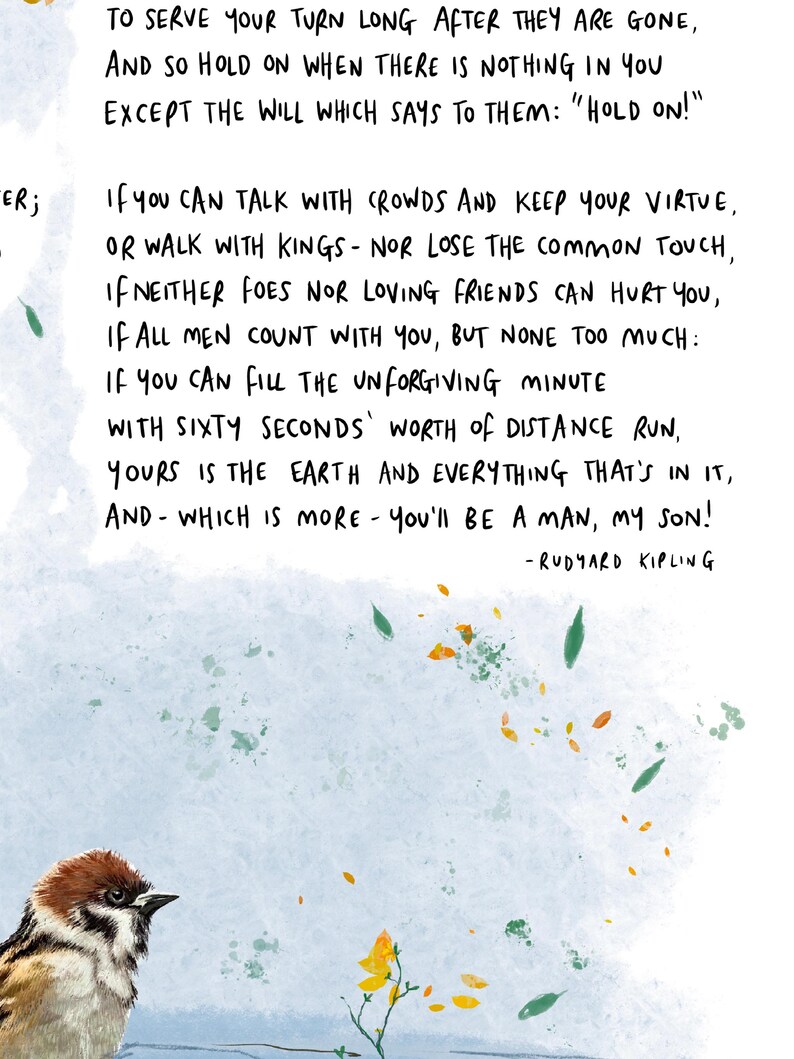 Rudyard Kipling | If | Illustration Quote Poem Wall Art Drawing Nature ...