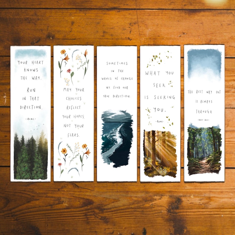 Quote Bookmarks | Set of 5 | Affirmation Nature Illustration Quote Poem ...