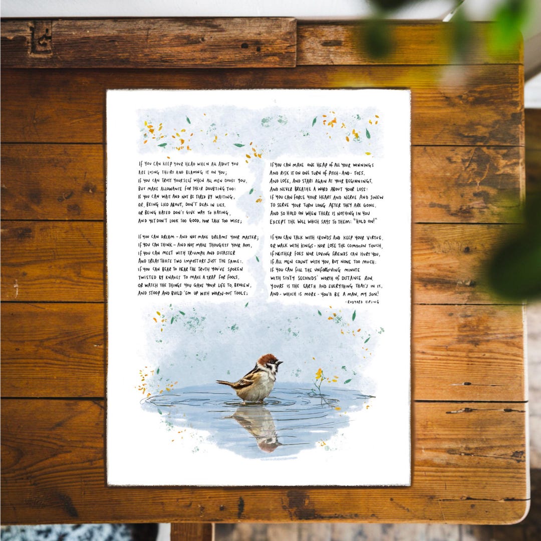 Rudyard Kipling | If | Illustration Quote Poem Wall Art Drawing Nature ...