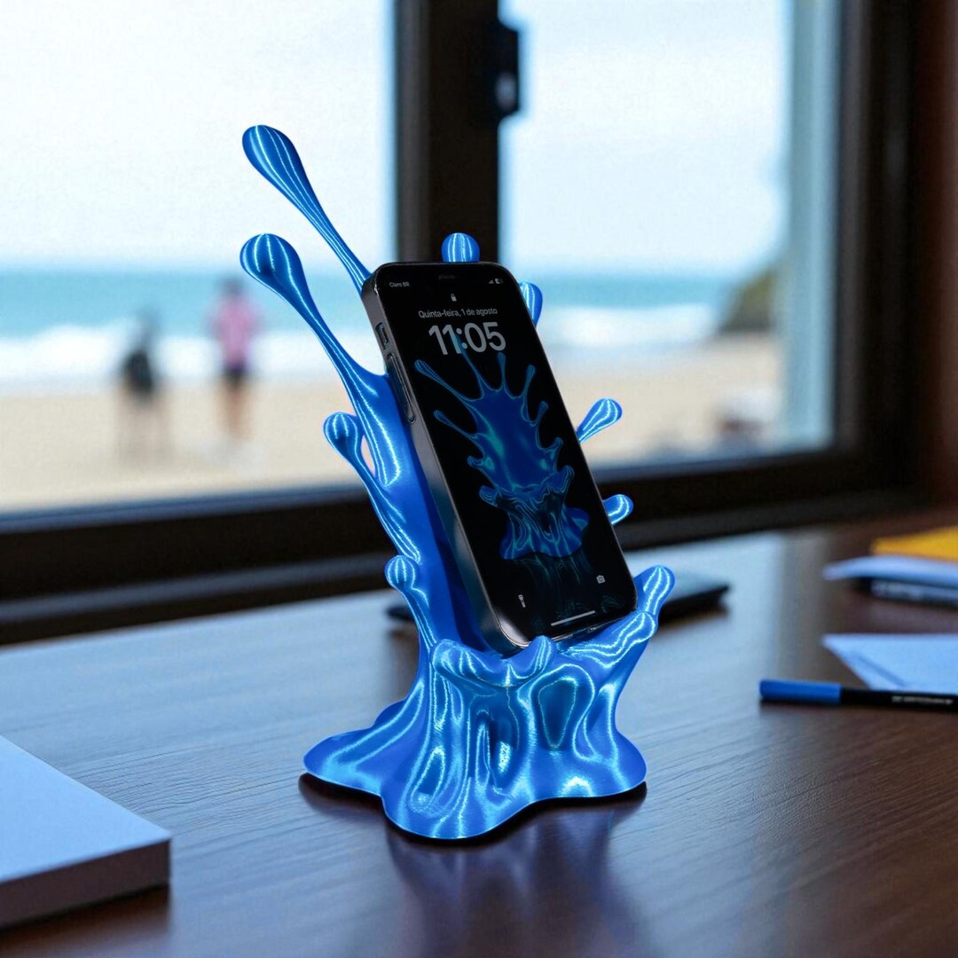 Whimsical Water Drop Smartphone Stand | 3D Printed Splash Desk Holder ...