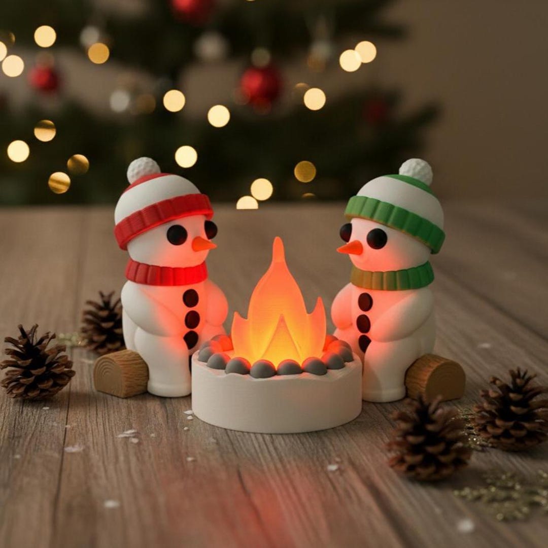 LED Firepit Snowman Campfire Set: Charming Winter Holiday Tabletop ...