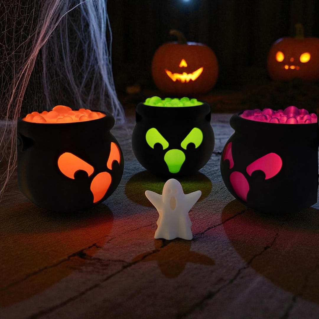 Eerie Halloween Cauldron Tealight Holder: Spooky Battery-powered LED ...
