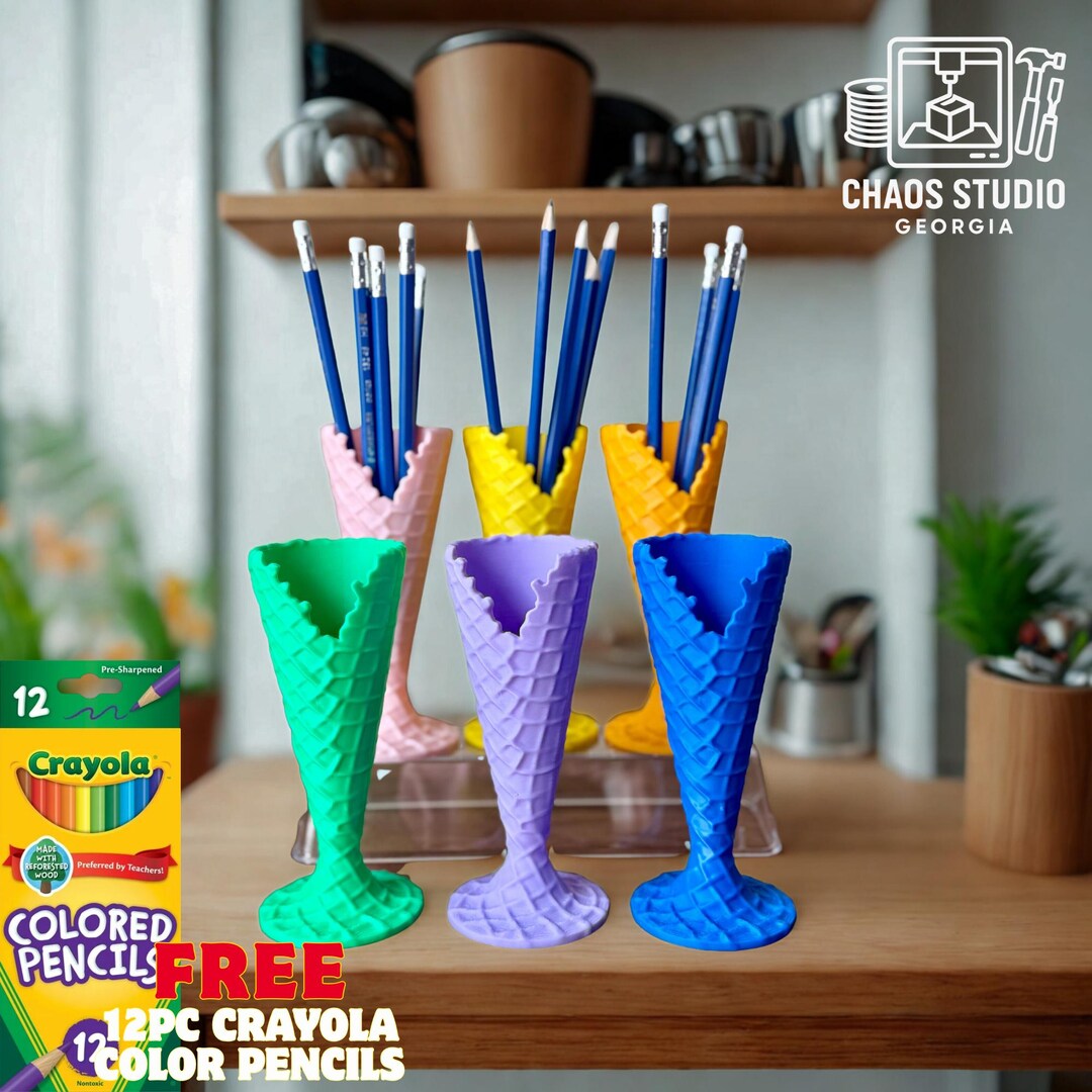 Icy Cup - Waffle Cone Pencil Holder – Fun Ice Cream-inspired Desk ...