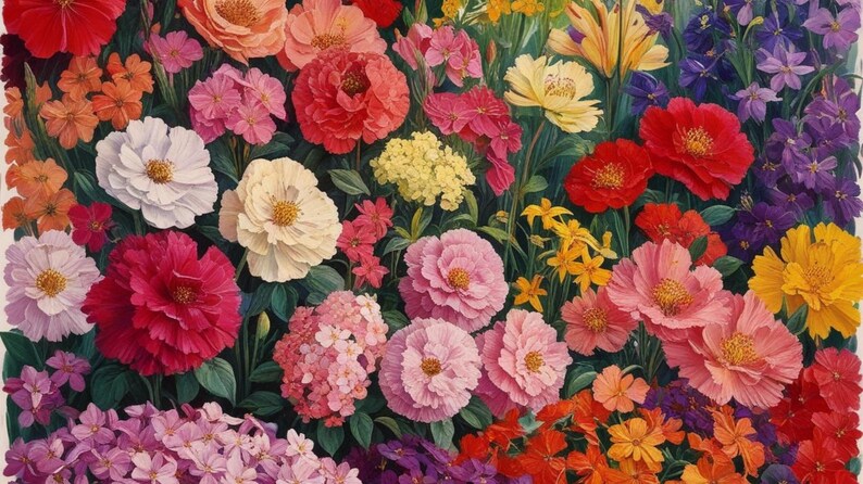 Vibrant Garden of Blooming Colors. - Etsy