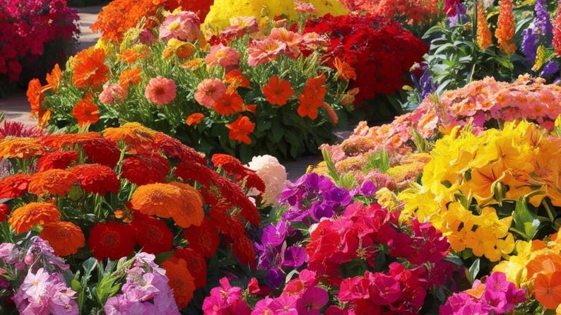 Vibrant Garden of Blooming Colors. - Etsy