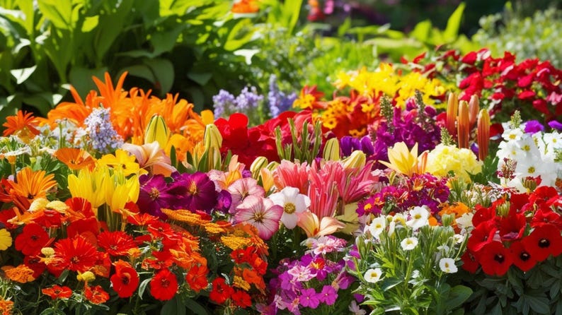 Vibrant Garden of Blooming Colors. - Etsy