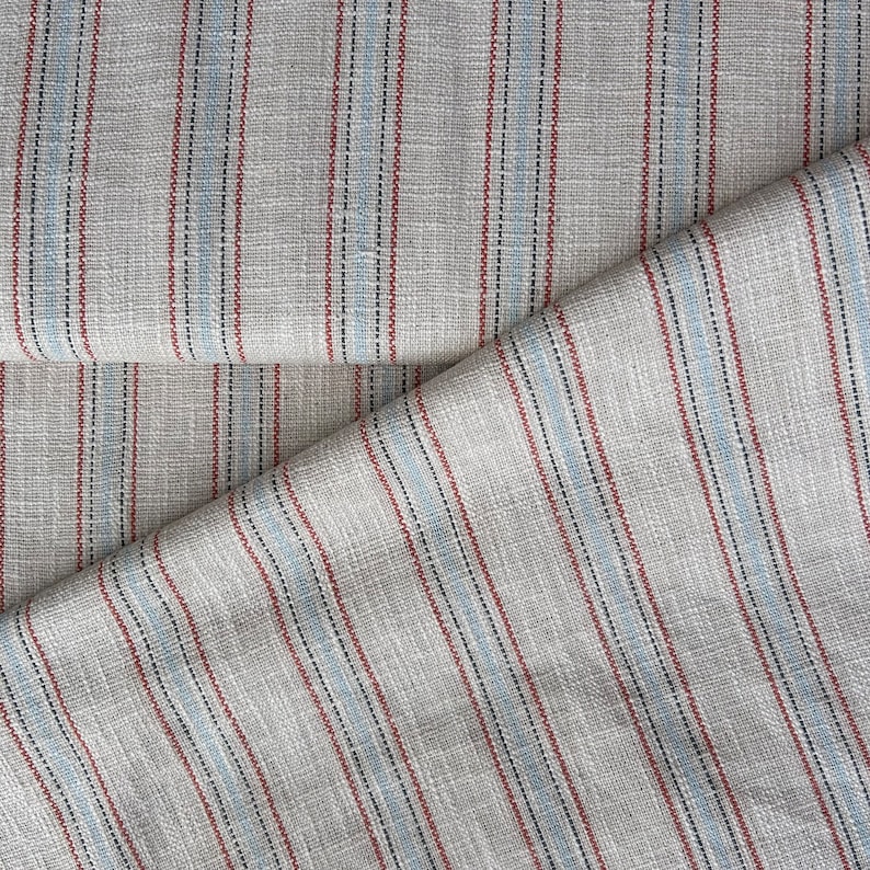Red and Blue Striped Grain Sack Fabric: Vintage Inspired Cotton Blend ...