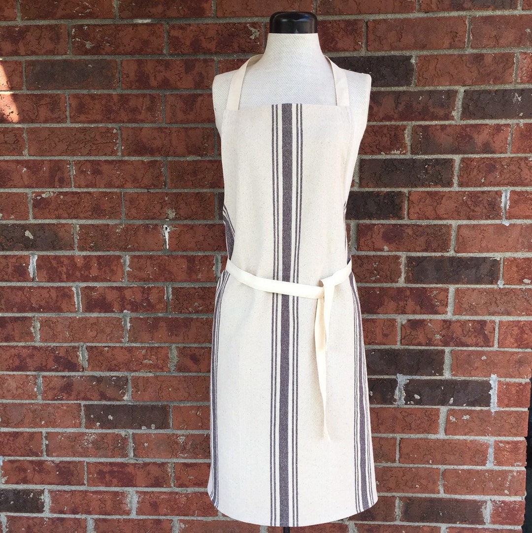 Apron Grain Sack Apron Grey Stripe Chef Apron BBQ Apron Farmhouse Apron ...