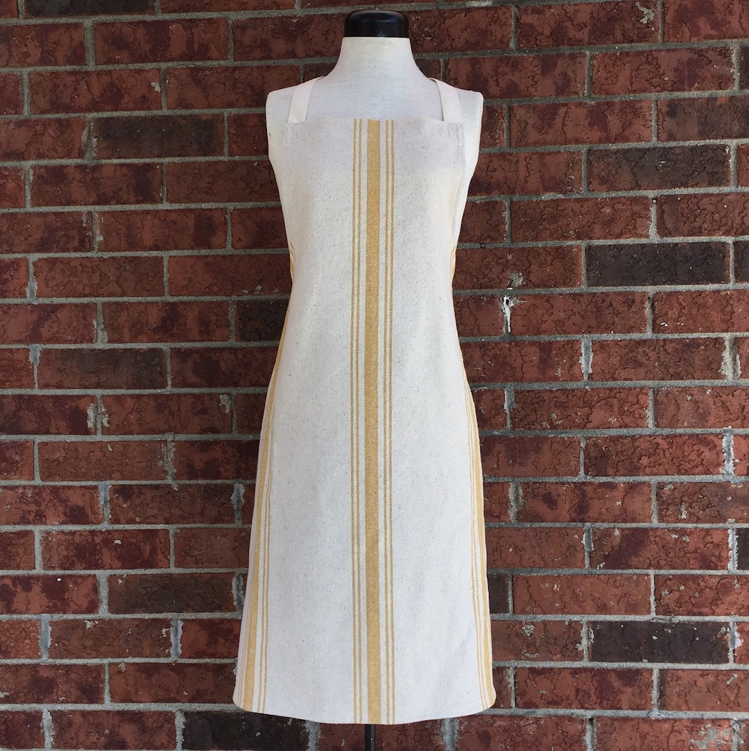 Apron Grain Sack Apron Yellow Stripe Chef Apron BBQ Apron Farmhouse ...