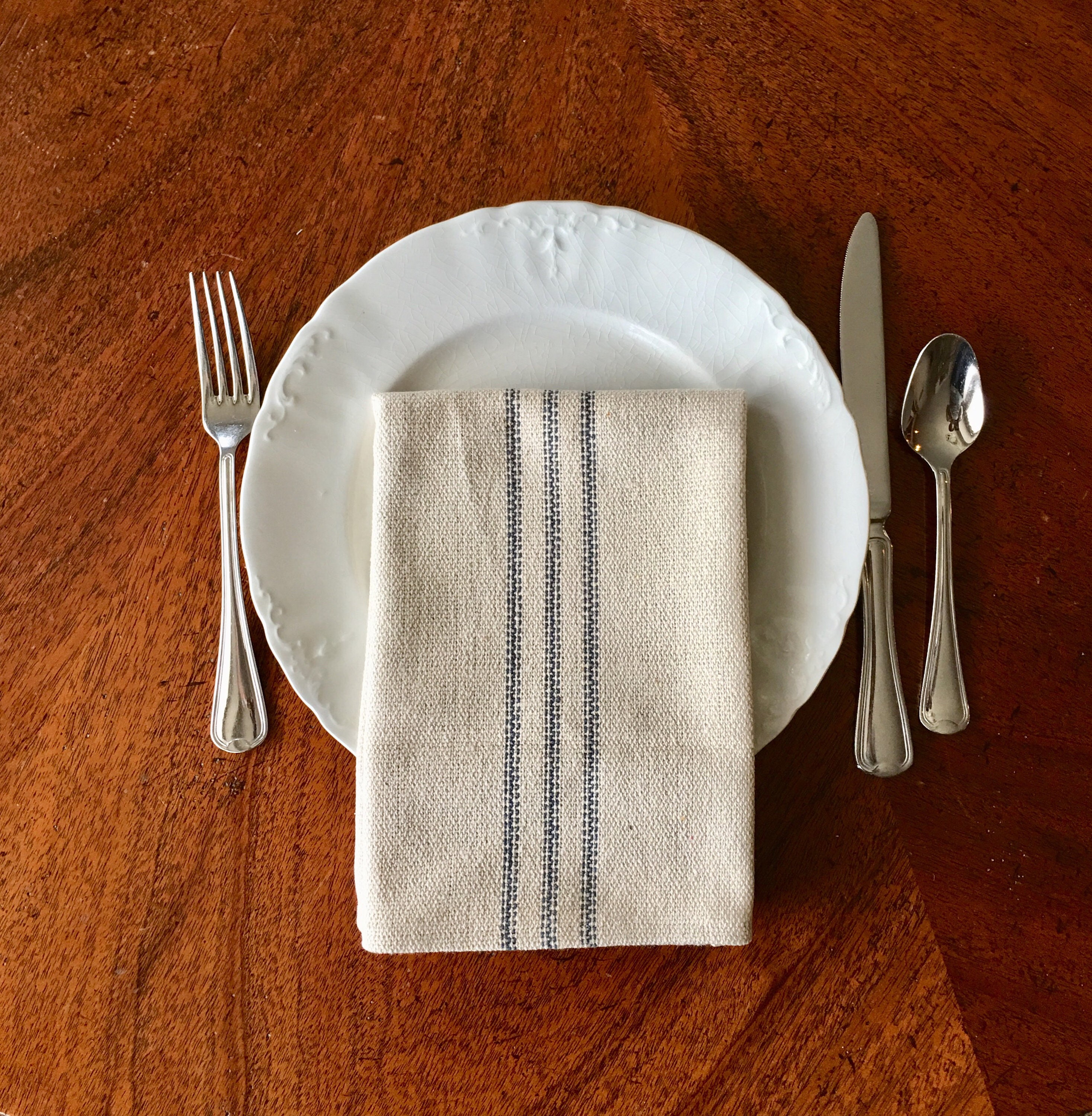 Grain Sack Dinner Napkin Blue Stripes - Etsy