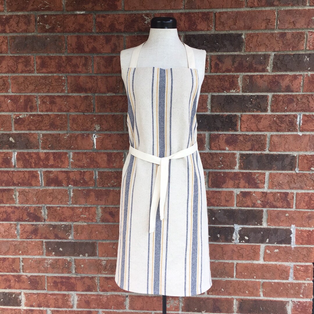 Handmade Grain Sack Apron: Blue & Gold Striped French Style - Etsy