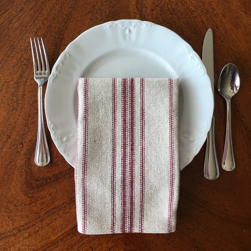 Striped Napkins Red Linen - Etsy