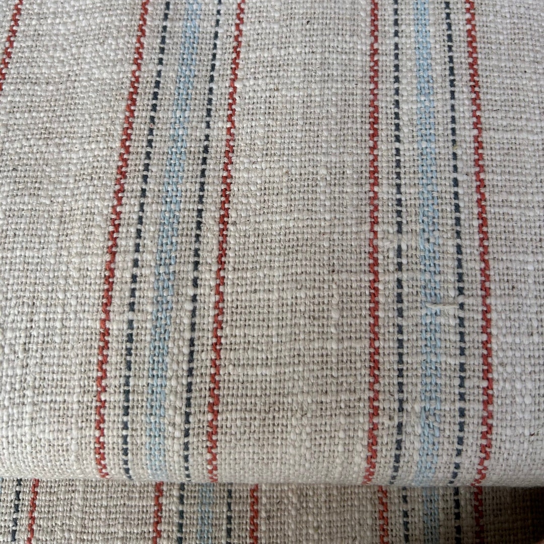 SAMPLE Grain Sack Fabric Blue and Red Stripe by the Yard Vintage ...