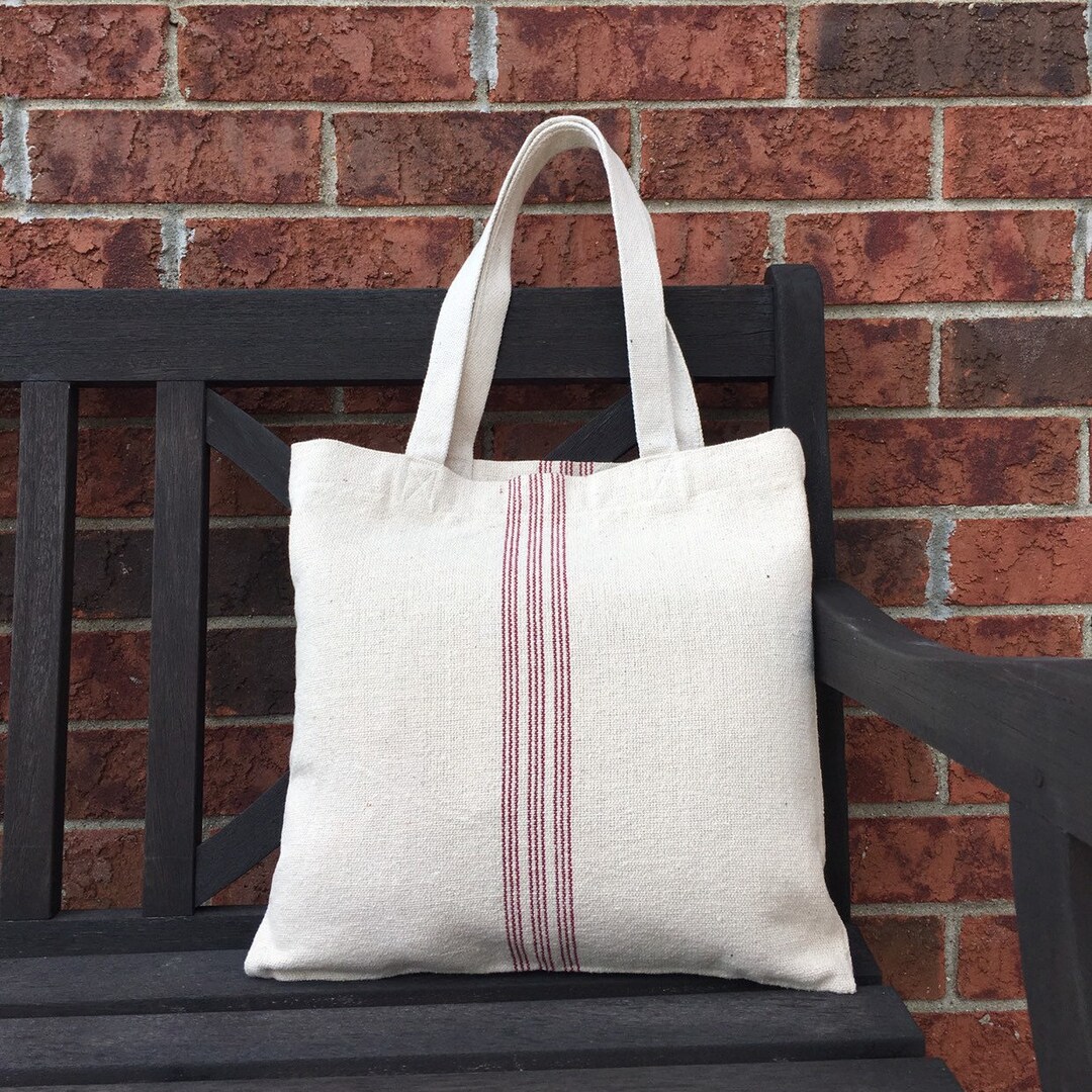 Grain Sack Fabric Tote Bag Vintage Inspired Feed Sack Bag Flour Sack ...