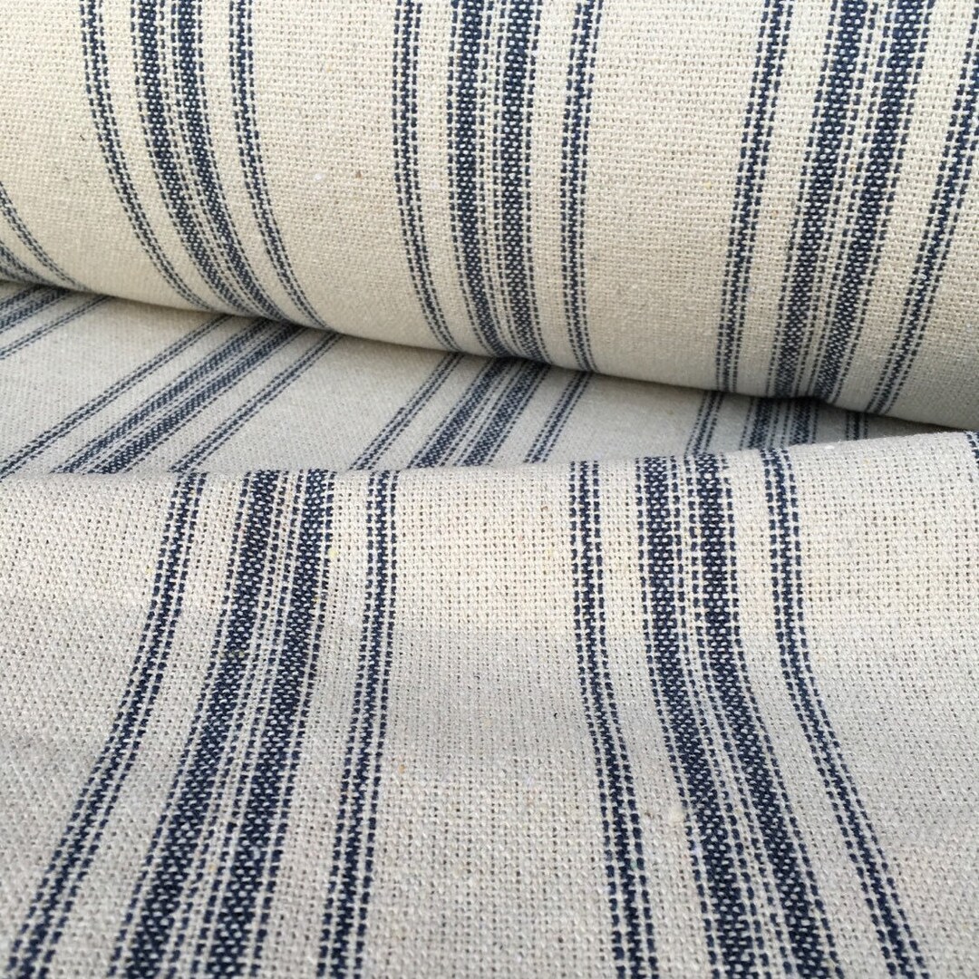 Blue Stripe Grain Sack Fabric by the Yard - Vintage Style Upholstery - Etsy