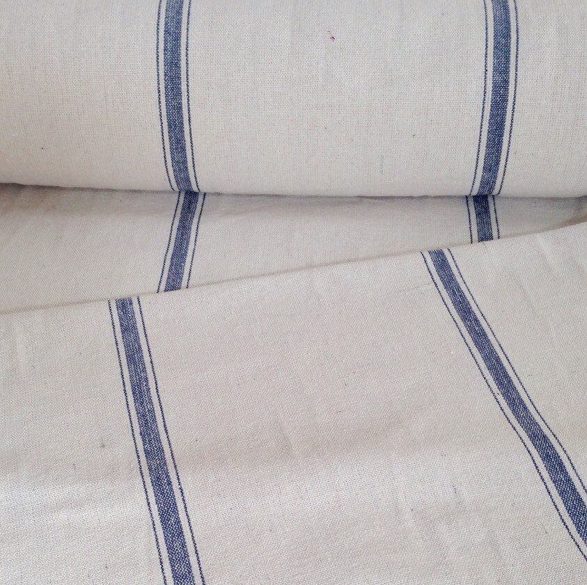 Grain Sack Fabric Blue Stripe By The Yard Vintage Inspired | Etsy