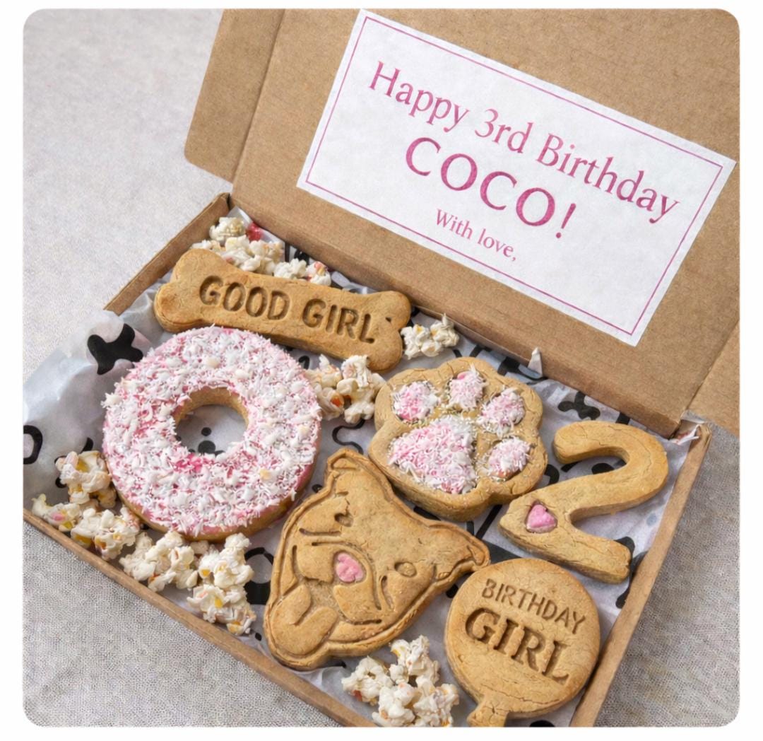 Personalized Dog Birthday Biscuit Box: Handmade Natural Treats Iced Dog ...