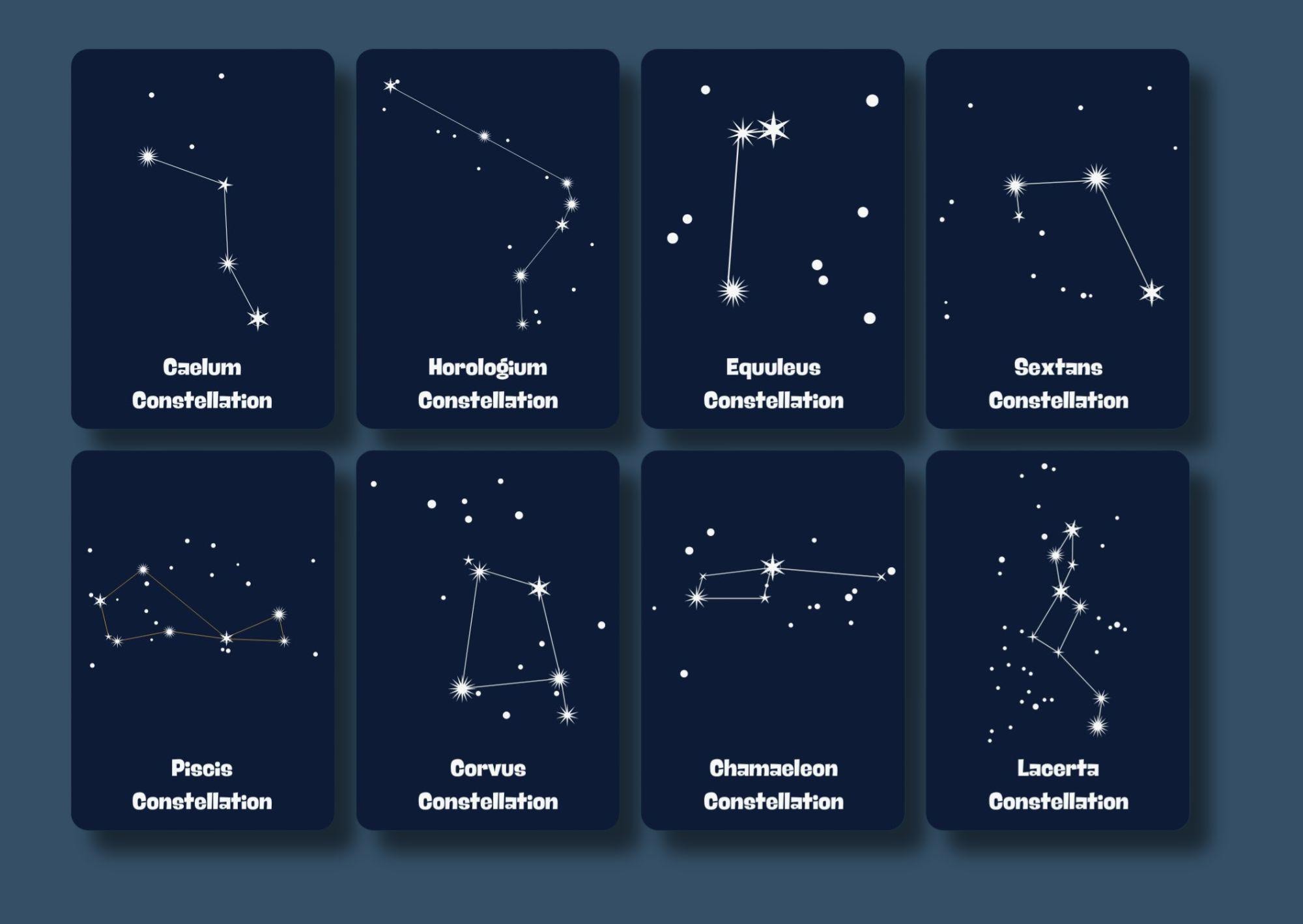 Star Constellation Cards- Black & White Set of 180. Star Map for ...