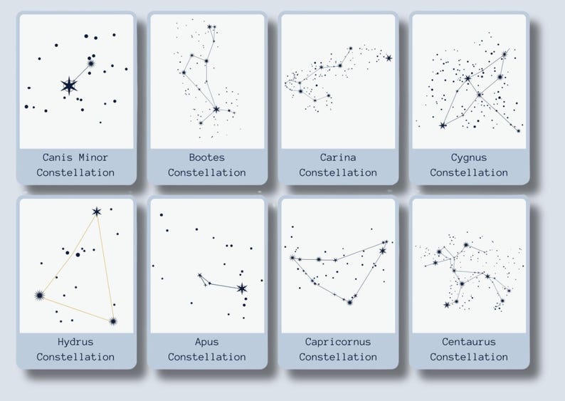 Star Constellation Cards- Black & White Set of 180. Star Map for ...
