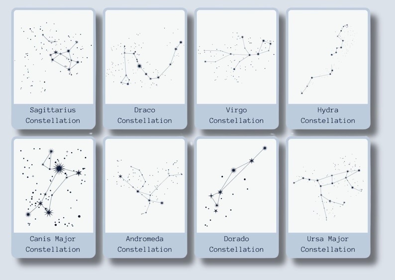 Star Constellation Cards- Black & White Set of 180. Star Map for ...