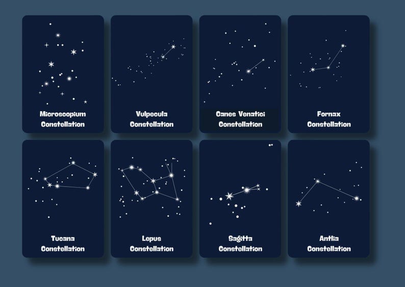 Star Constellation Cards- Black & White Set of 180. Star Map for ...