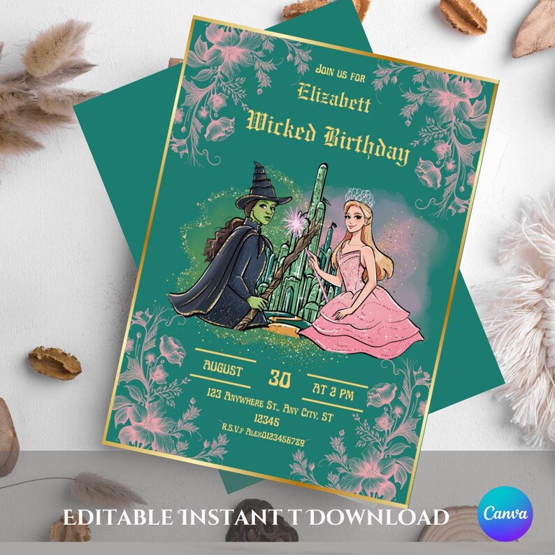 Wicked Party Invite Editable Wicked Borthday Invite , Glinda Elphaba ...