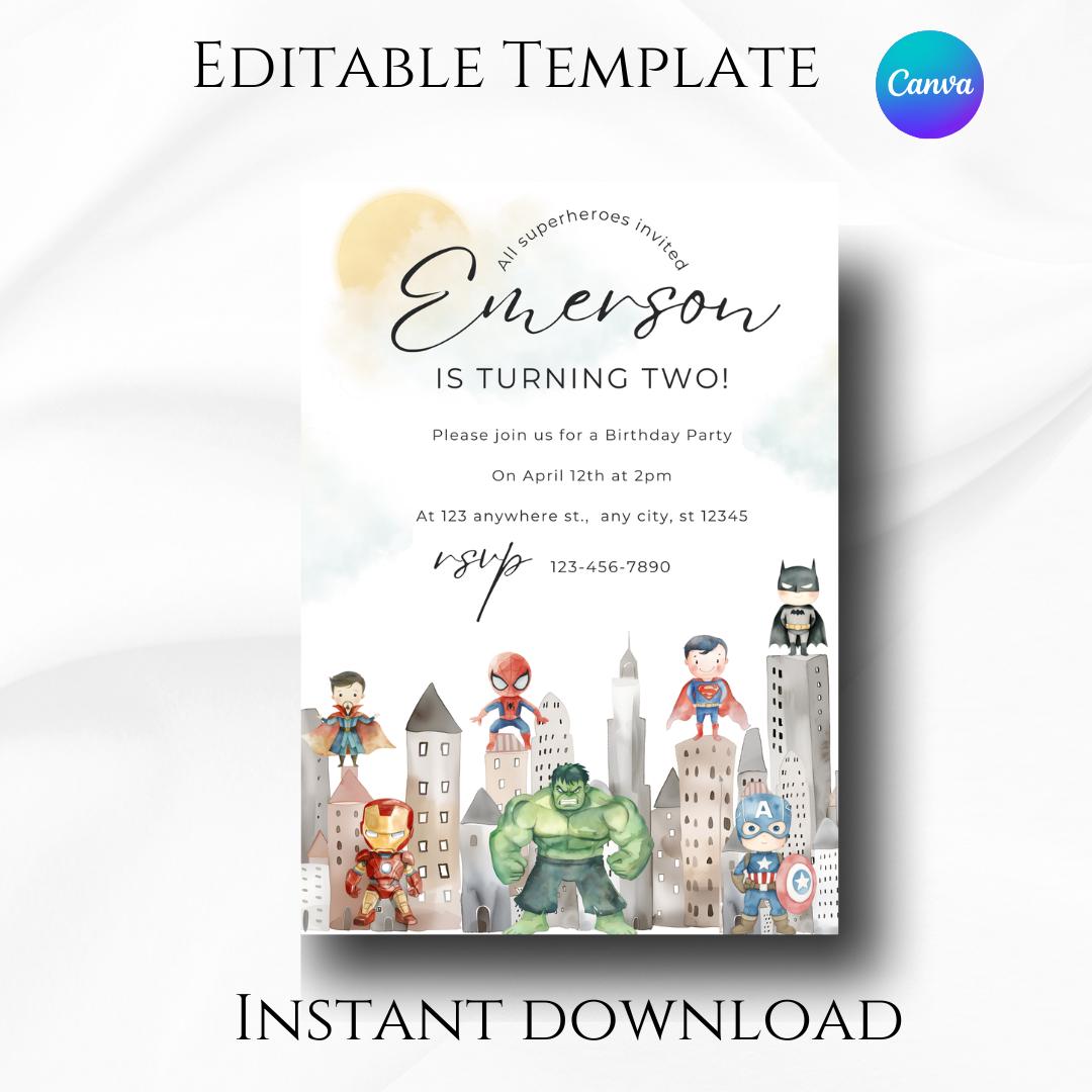 Superhero Birthday Invitation Bundle: Comic Book Theme (digital ...