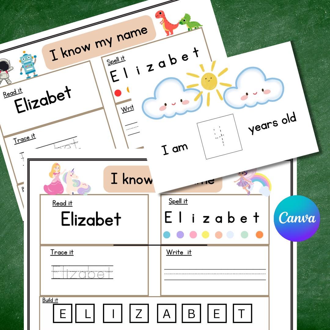 Custom Name Tracing Pre-k Kindergarten Worksheets Homeschooling ...