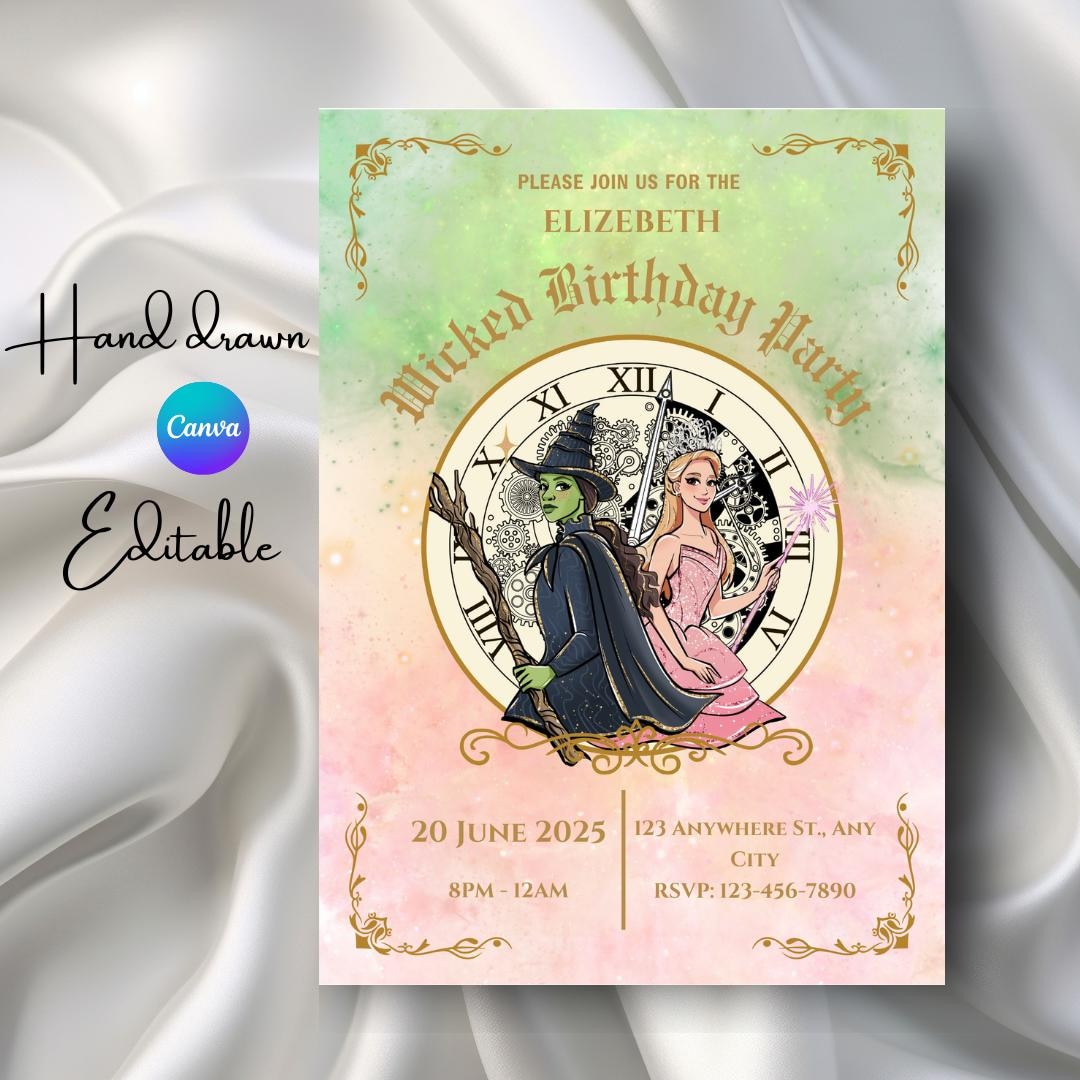 Wicked Birthday Party Invitation Digital Editable , Glinda Elphaba ...