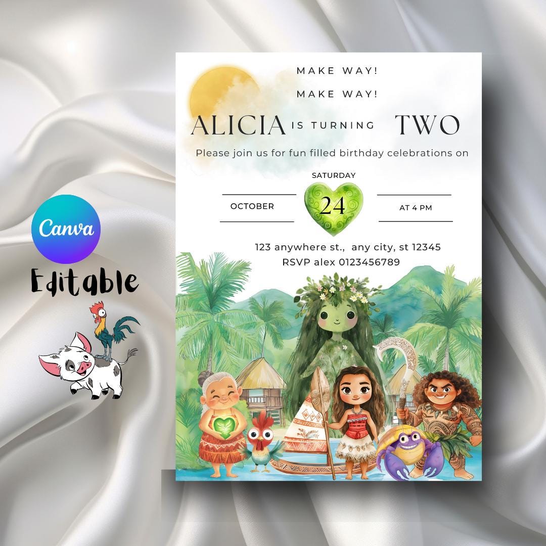 Moana Invitation Template | Editable Canva Invitation | Printable Moana ...