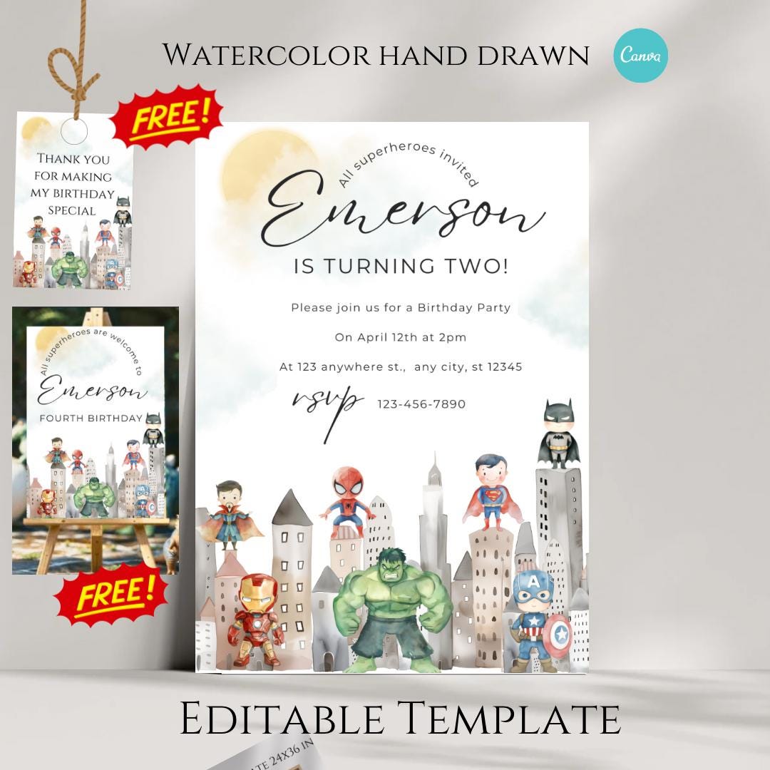 Superhero Birthday Invitation Bundle: Comic Book Theme (digital ...