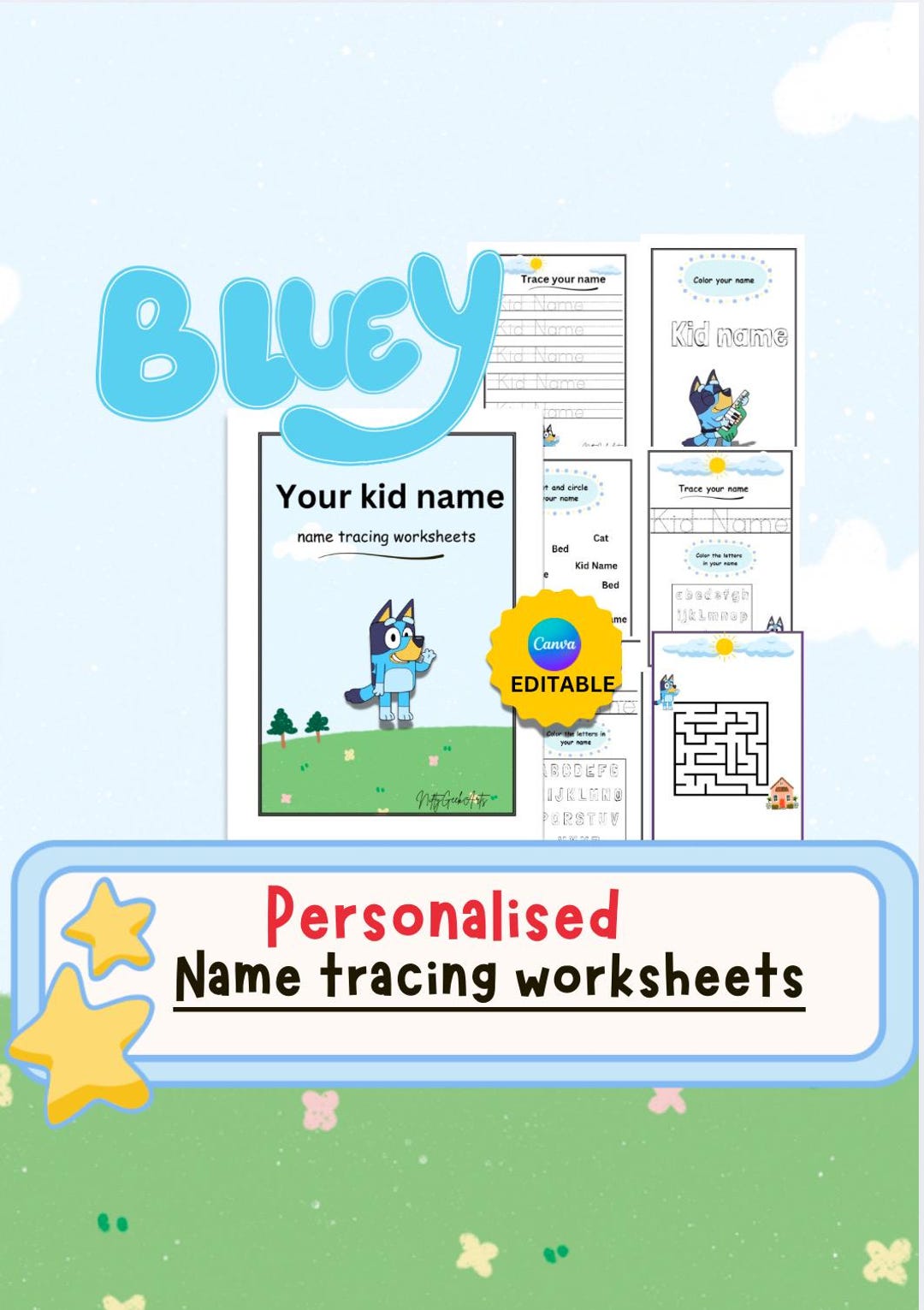 Customisable Name Tracing Worksheet Canva Editable Worksheets Template ...