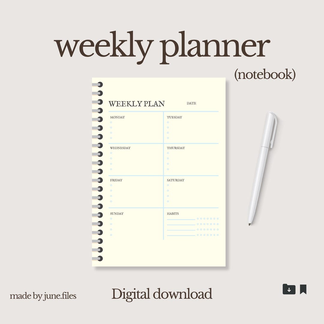 Weekly Notebook Planner Printable Digital Weekly Schedule Spiral ...