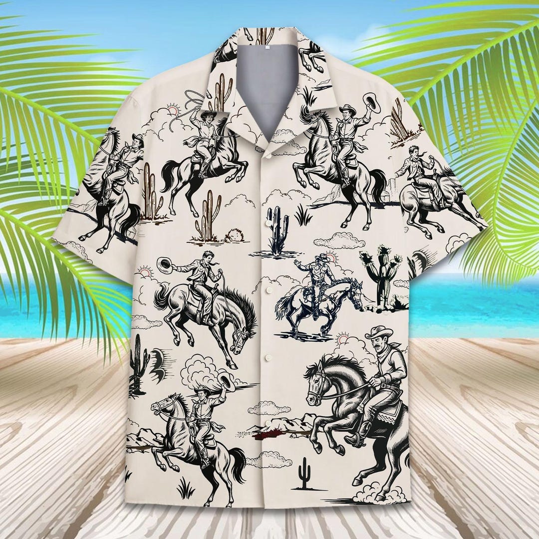 Vintage Cowboy Hawaiian Shirt Men Women Youth, Western Cowboy With ...